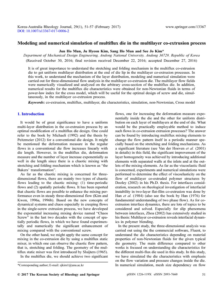 Modeling and Numerical Simulation of Multiflux Die in The Multilayer Co-Extrusion Process | PDF ...