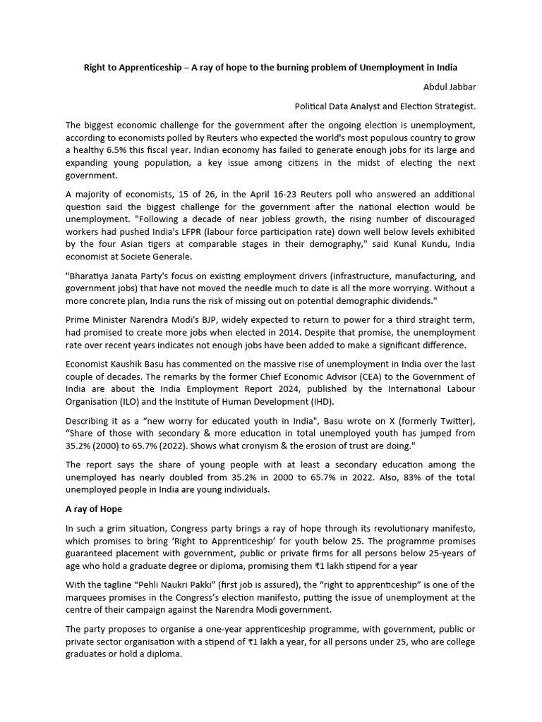 Right to Apprenticeship: India's Job Solution | PDF | Unemployment | Economics