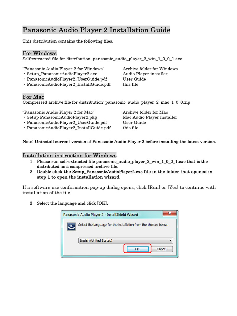 PanasonicAudioPlayer2_InstallGuide | Download Free PDF | Installation (Computer Programs ...