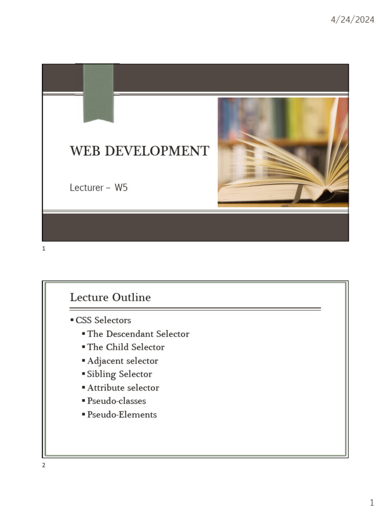 Lec-10 W5-( CSS-Selectors Part 2) | PDF | Web Development | World Wide Web Lec-10 W5-( CSS-Selectors Part 2) | PDF | Web Development | World Wide Web