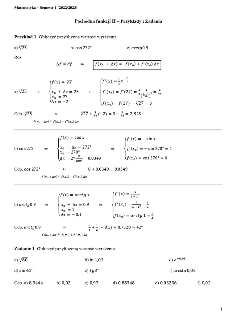 Pochodna Funkcji II Przyklady Zadania 2022 23 | PDF