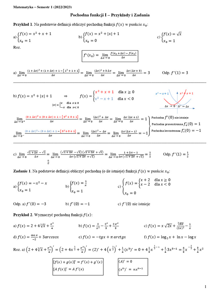Pochodna Funkcji I Przyklady Zadania 2022 23 | PDF