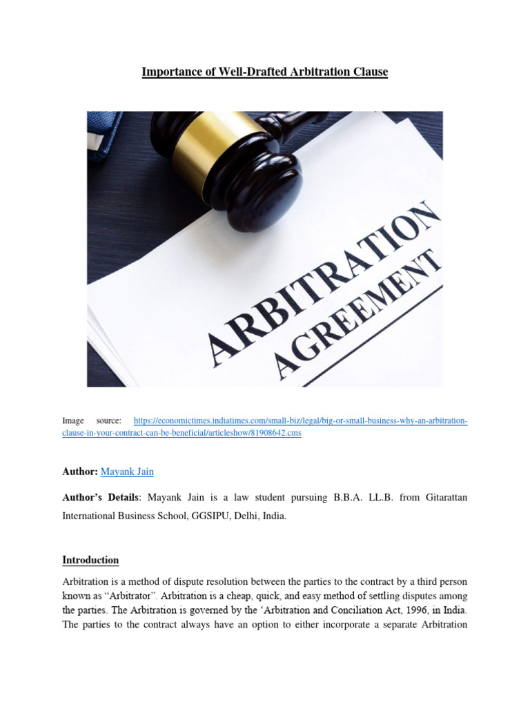 Importance of Arbitration Clause | PDF | Arbitration | Arbitral Tribunal