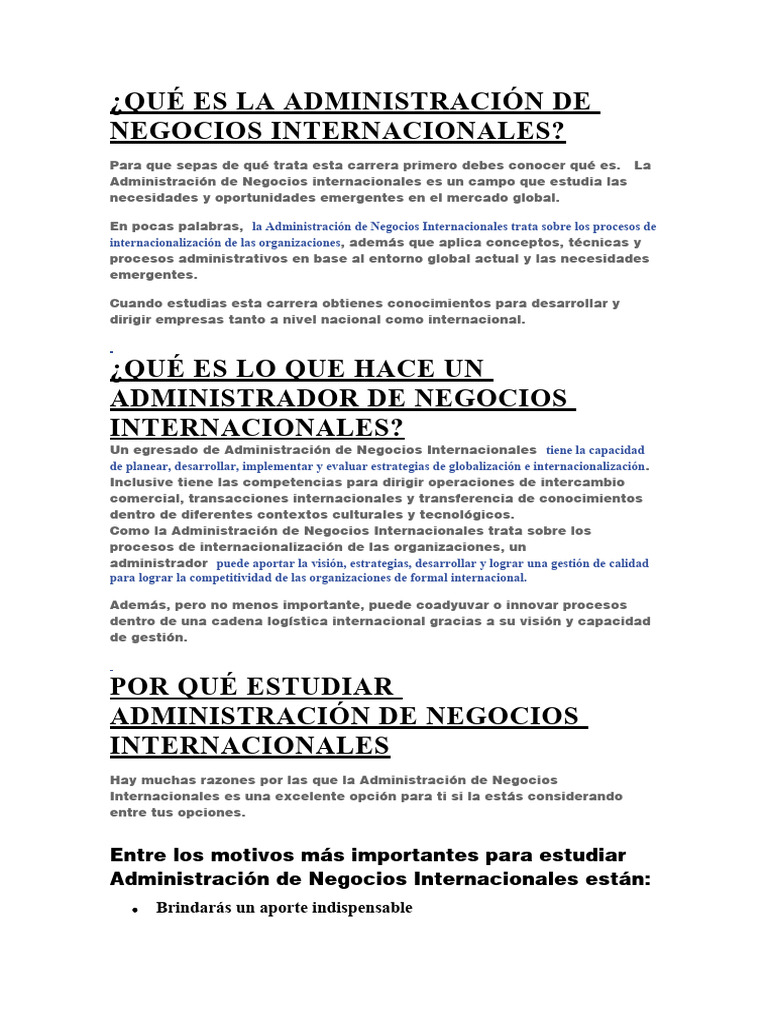 Administración de Negocios Internacionales: Guía Completa | PDF ...