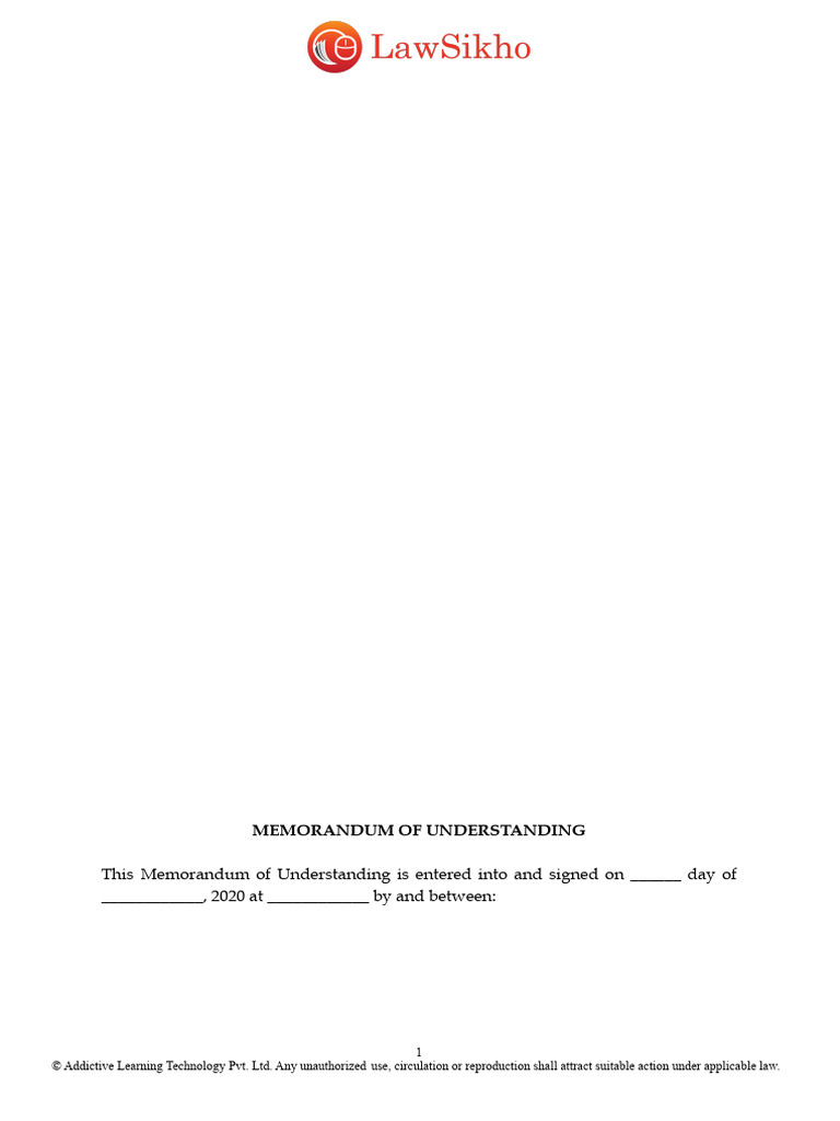 Template - Memorandum of Understanding | PDF | Memorandum Of Understanding | Private Law