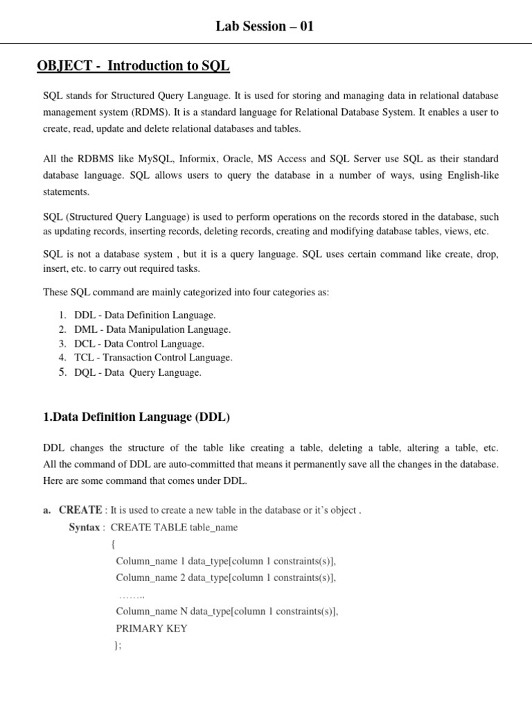 Lab Session 1 | PDF | Sql | Relational Database