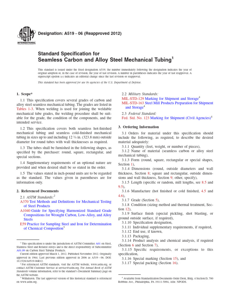 ASTM A519 | Download Free PDF | Pipe (Fluid Conveyance) | Steel