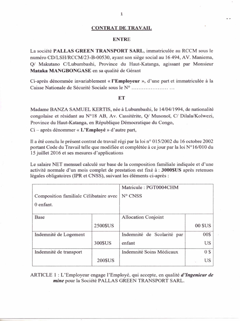 contrat de travail | PDF