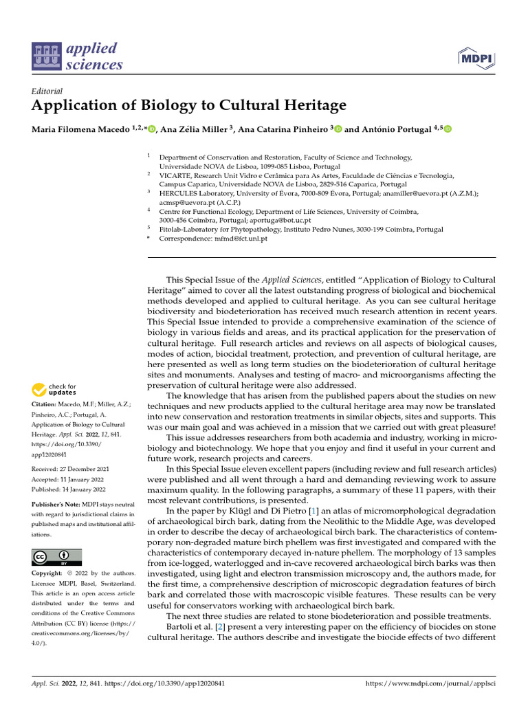 Application of Biology To Cultural Heritage | PDF | Biodiversity | Bacteria