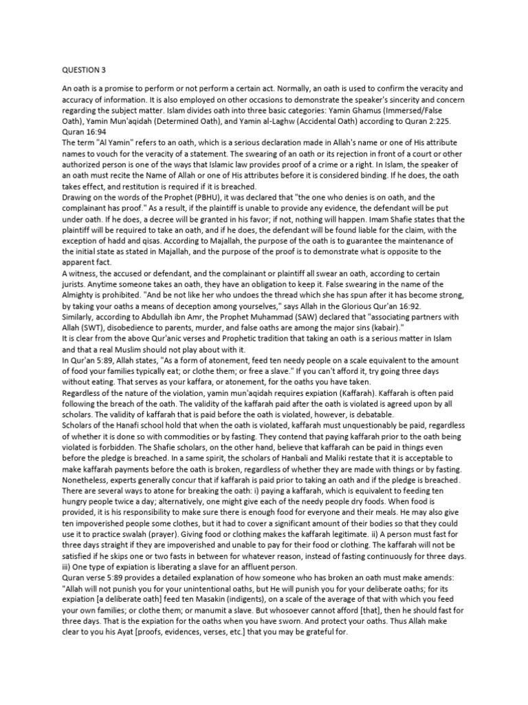 Islamic Oath Types and Expiation | PDF | God In Islam | Oath