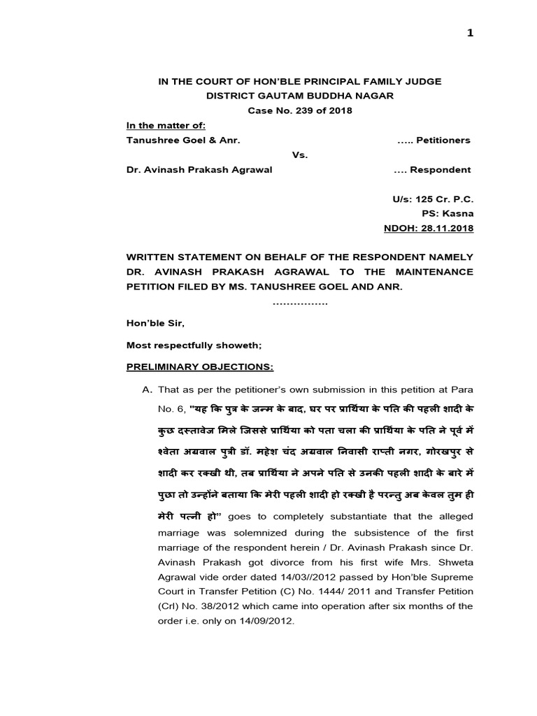 Written Submission in 125 CRPC Case | PDF | Marriage | Appeal