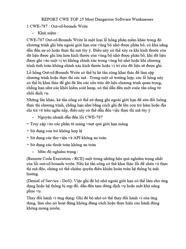 Danghoanglong Report Cwe Top 25 Most Dangerous Software Weaknesses Pdf