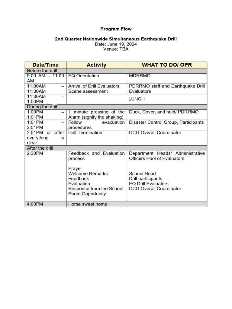 Earthquake Drill Program | PDF