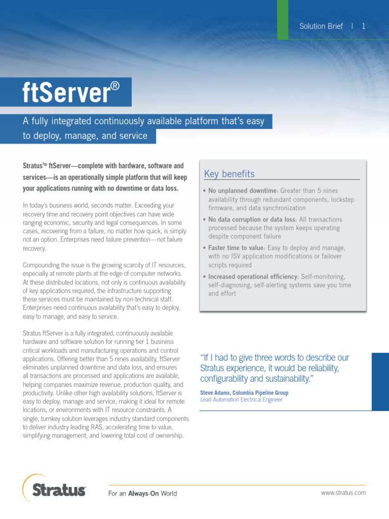 FT Stratus Server Specification | PDF | Central Processing Unit | Hyper V