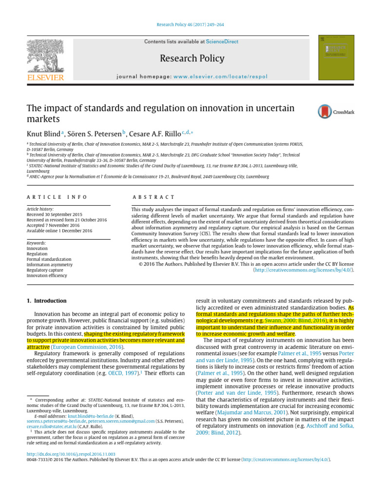 Standards and Regulation's Impact on Innovation | PDF | Innovation ...