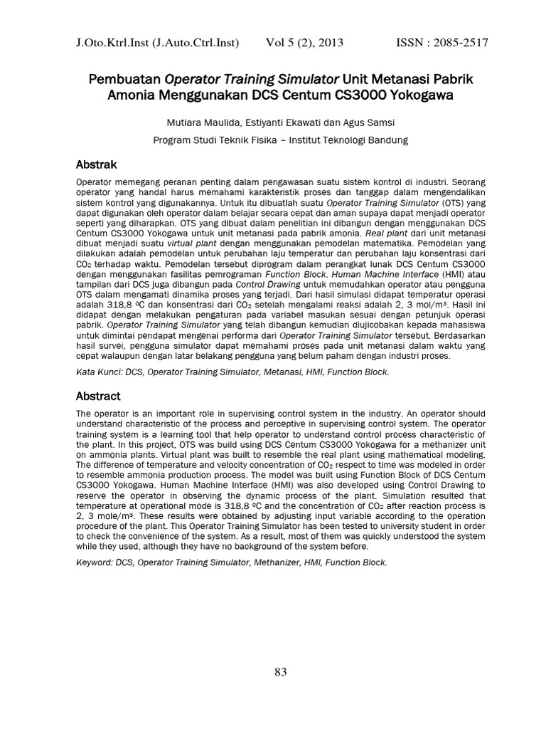 Pembuatan Operator Training Simulator Un Aa8495ac | PDF