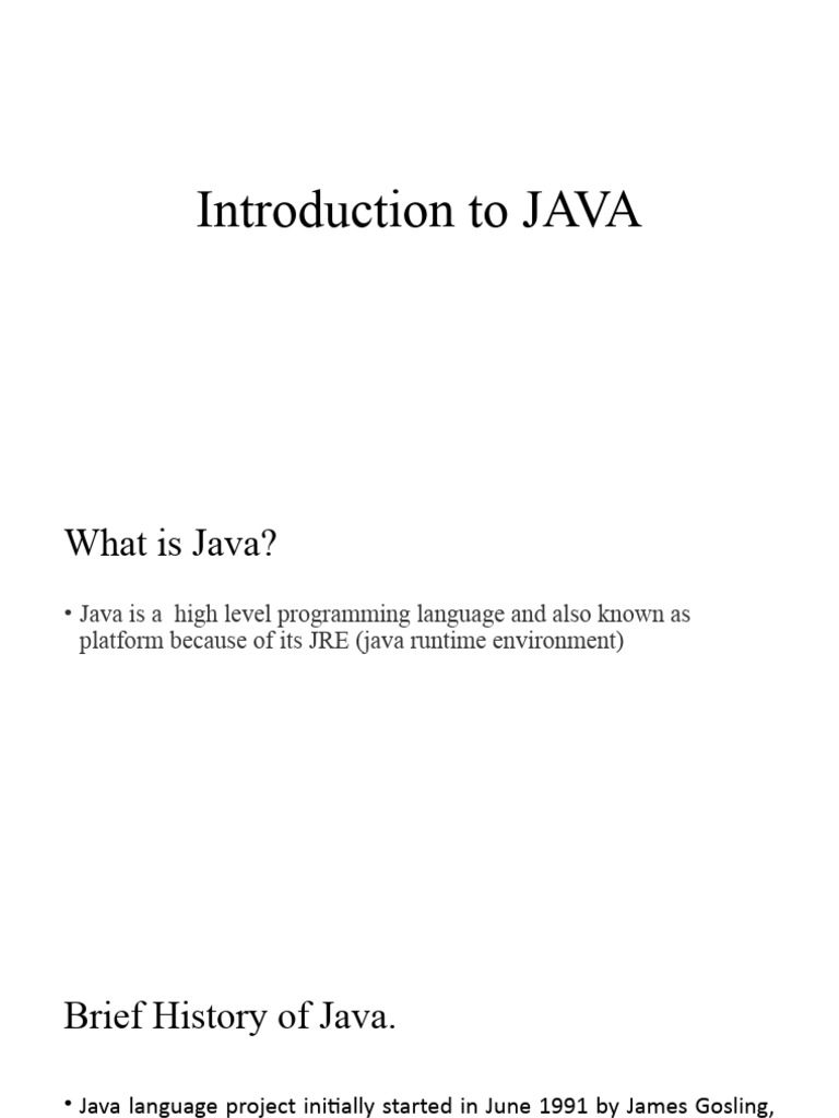 Introduction of JAVA | PDF | Java (Programming Language) | Java Virtual Machine