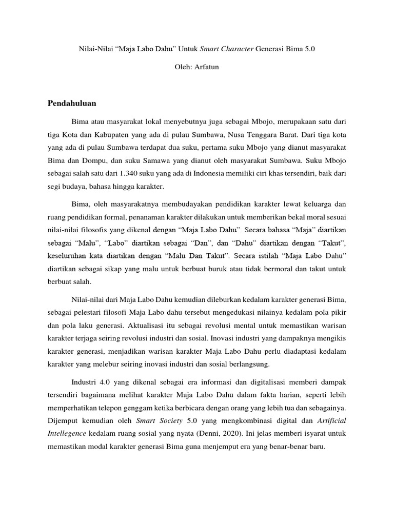 Nilai-Nilai Maja Labo Dahu Bagi Generasi Muda BIMA | PDF