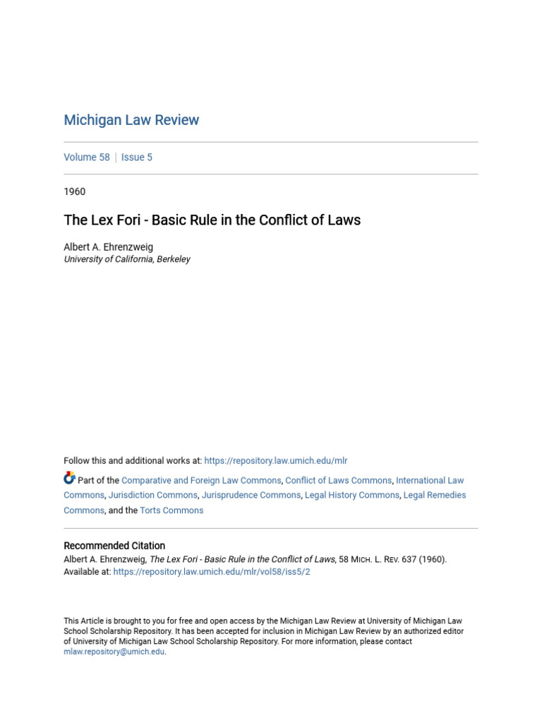 The Lex Fori - Basic Rule in The Conflict of Laws | PDF | Tort ...