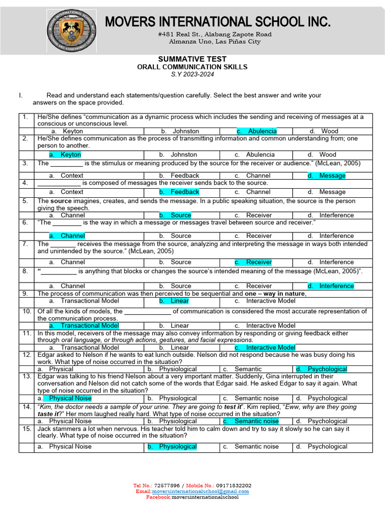 Summative Test With Answer | PDF | Communication | Information