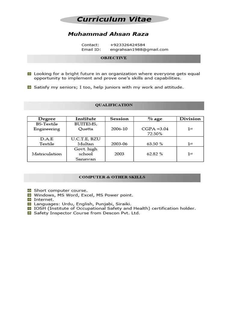 Ahsan cv. | PDF | Calibration