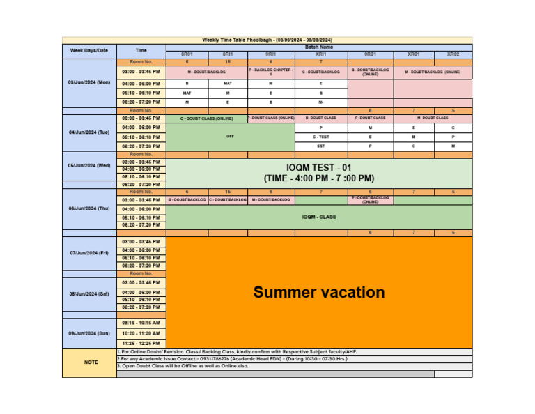 Foundation Time Table From 03rd June To 09th June-2024 | PDF