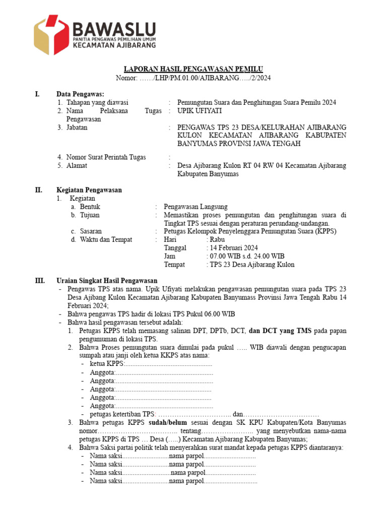23 Upik Ufiyati Form LHP 14 Februari 2024 | PDF