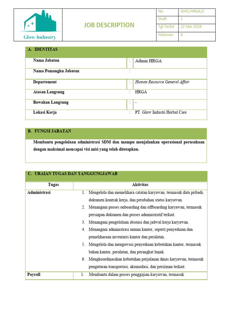 Jobdesc Admin Hrga | PDF