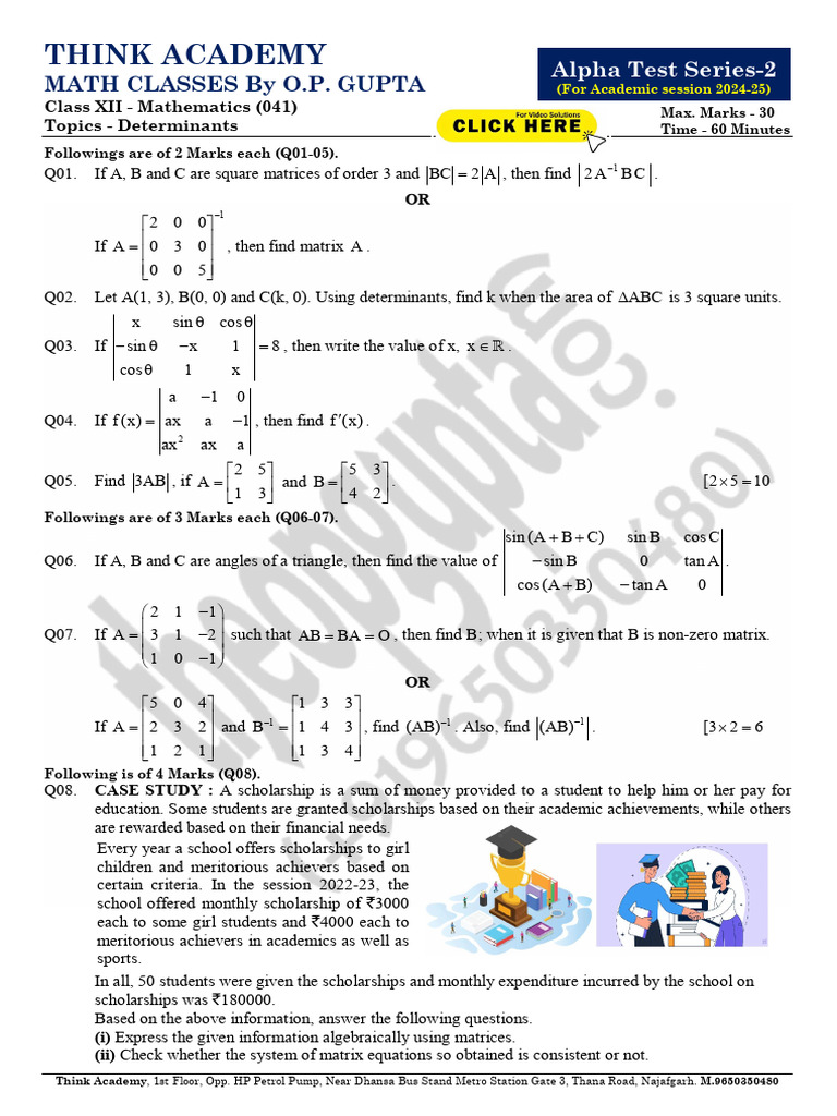 Class XII Mathematics Determinants Guide | PDF | Matrix (Mathematics) | Determinant