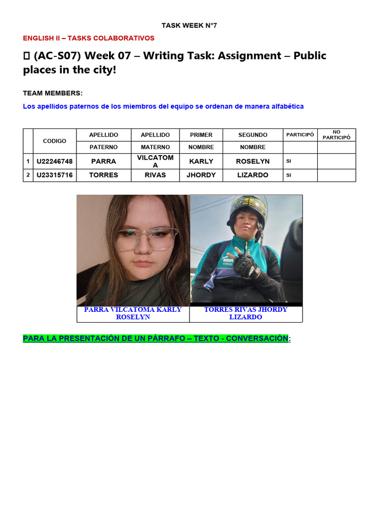 (AC-S07) Week 07 - Writing Task: Assignment - Public Places in The City! | PDF