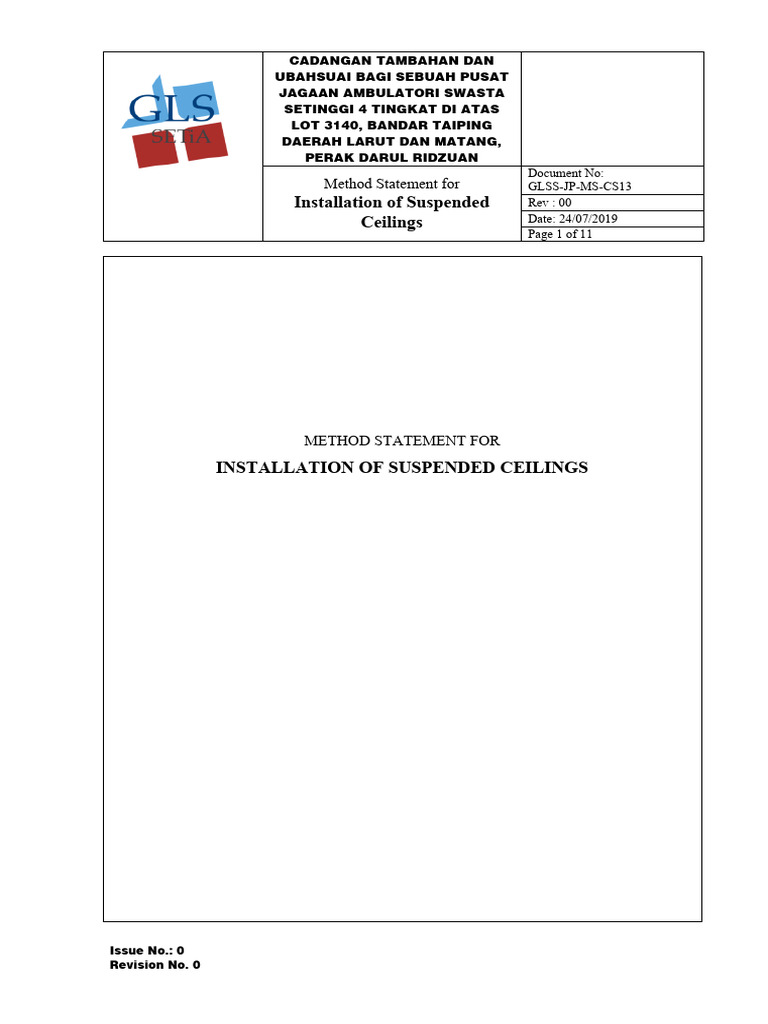 CS13 - Method Statement For Installation of Suspended Ceiling | PDF | Drywall | Building Engineering