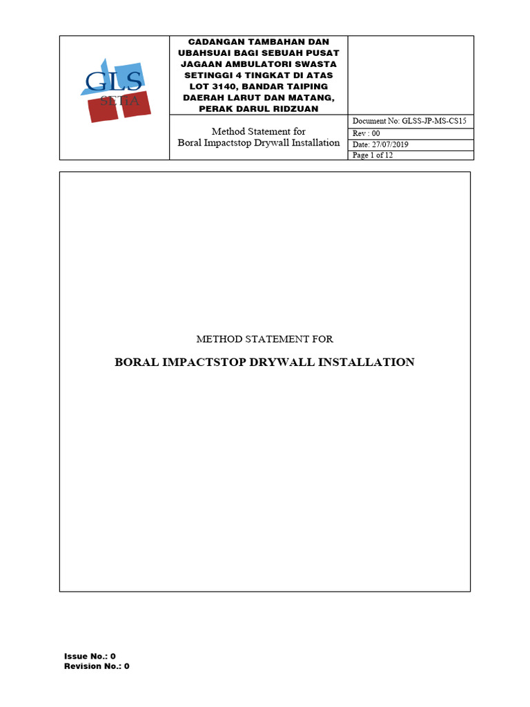 CS15 - Method Statement For Boral Impactstop Drywall Installation | PDF | Specification ...