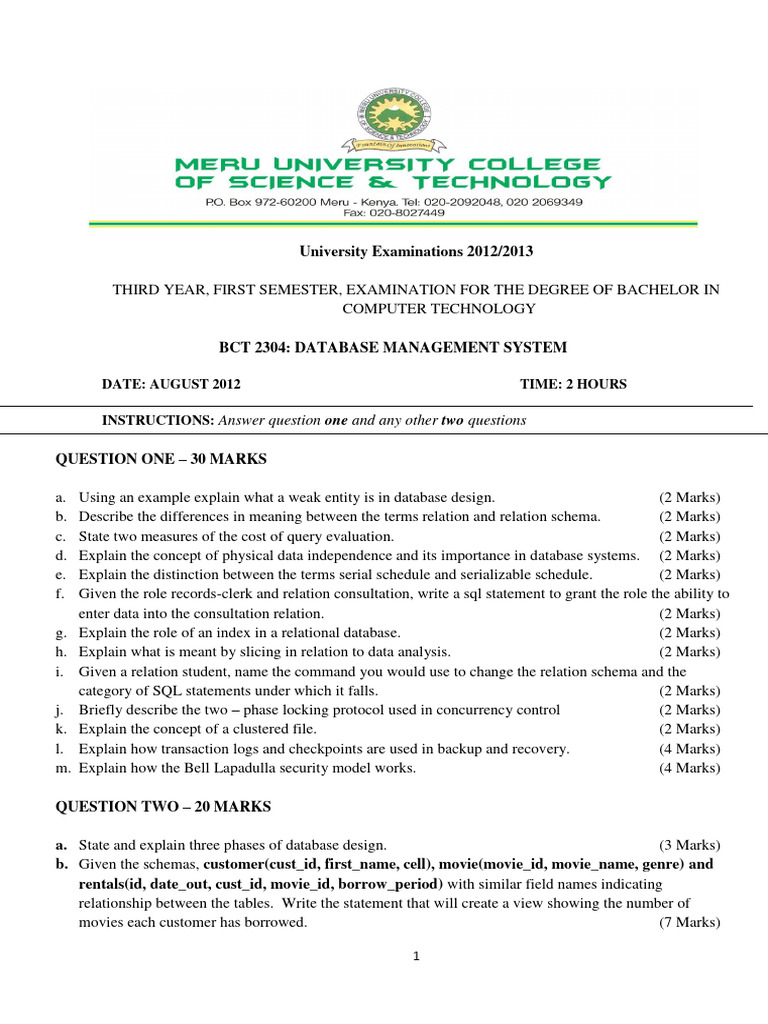 BCT 2304 Database Management System | PDF | Databases | Relational Model