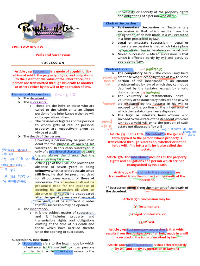 Civil Law: Wills and Succession Guide | PDF | Will And Testament ...