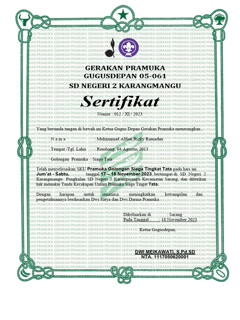 Sertifikat Sku Tata | PDF