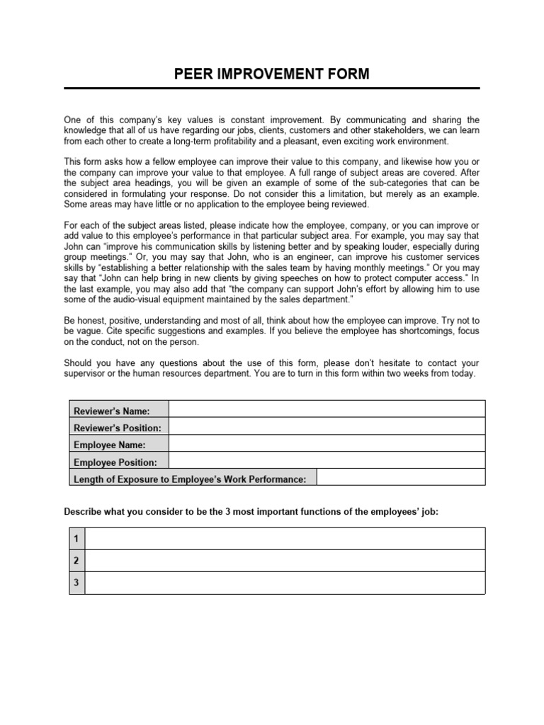 Peer Improvement Form D693 | PDF | Employment | Human Communication