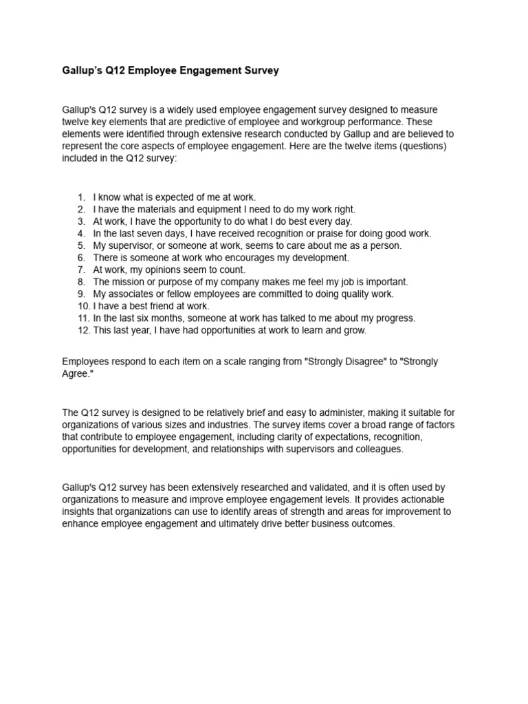 Gallup's Q12 Employee Engagement Survey | PDF | Survey Methodology ...