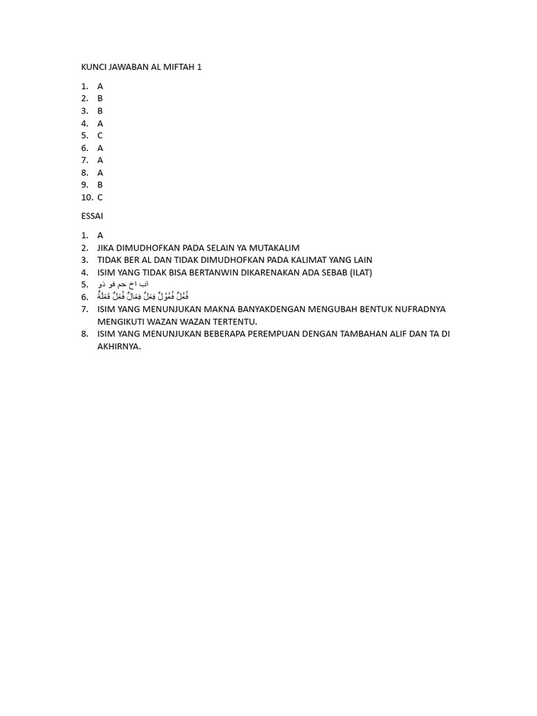 Kunci Jawaban Al Miftah 1 | PDF
