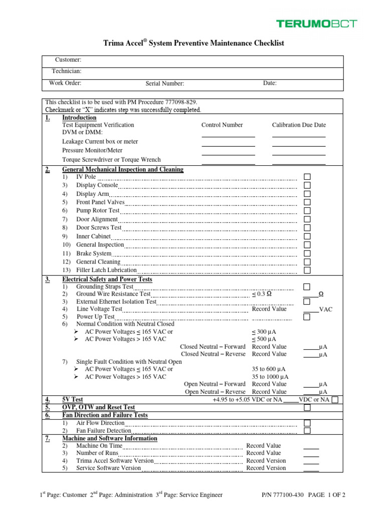 777100430, PM Checklist | PDF | Alternating Current | Pump
