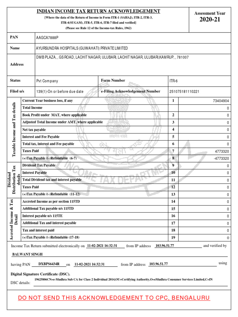 Itr-V Aagca7888p 2020-21 251075181110221 | PDF | Income | Public Finance