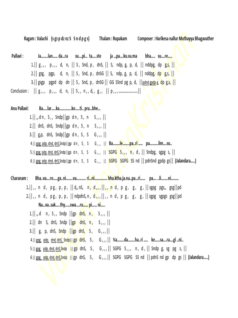 Carnatic Music Composition: Jalandara | PDF | Foreign Language Studies | Teaching Methods ...