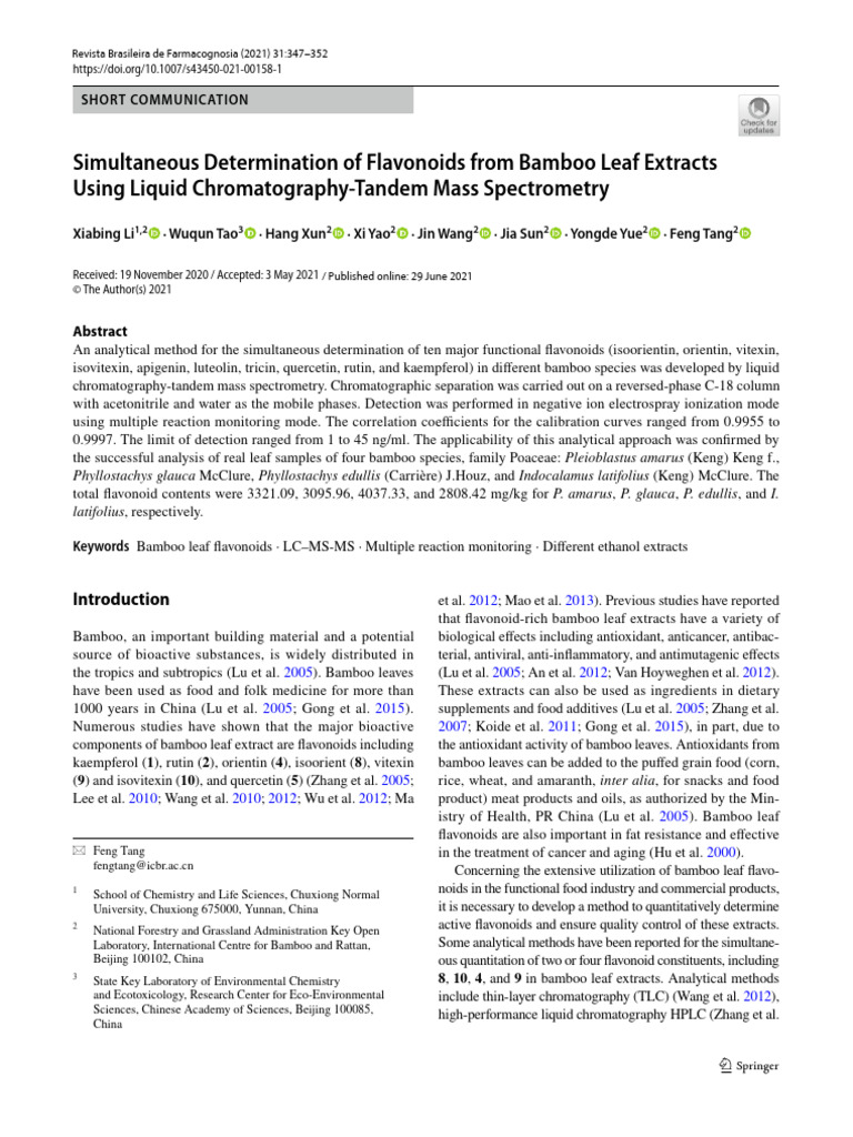 Simultaneous Determination of Flavonoids From Bamboo Leaf Extracts Using Liquid Chromatography ...