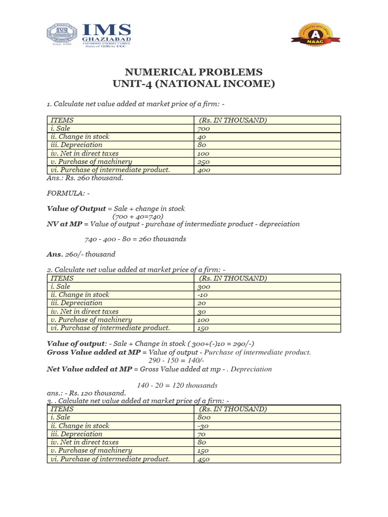 Eco National Income Numerical | PDF | Consumption Of Fixed Capital | Value Added