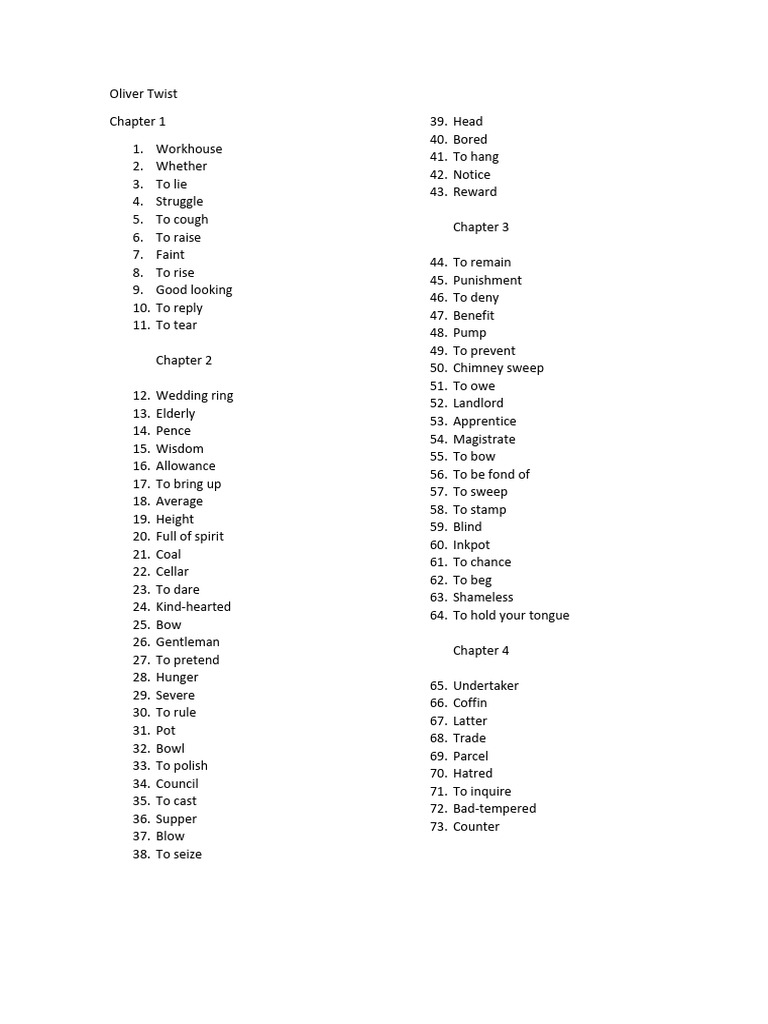 Oliver Twist Vocabulary List | PDF