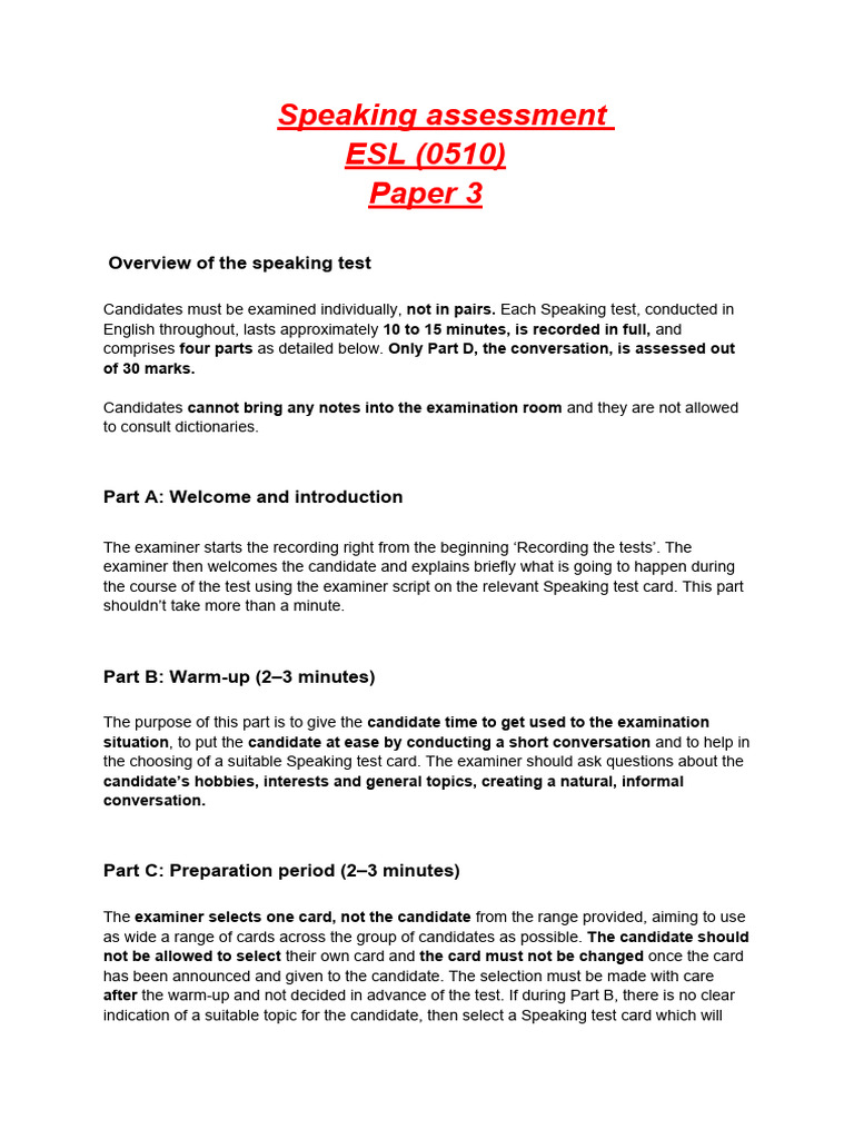 ESL 0510 Speaking Assessment Criteria | PDF | Cognitive Science | Human Communication