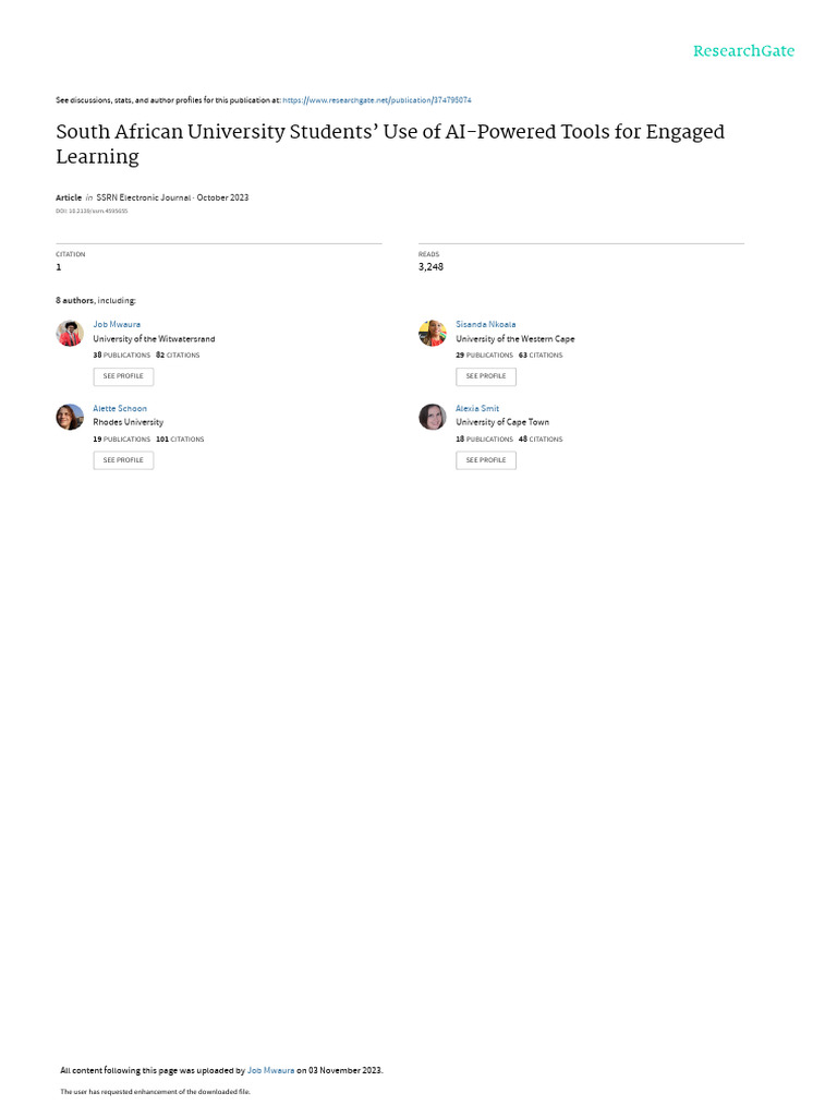 South African University Students’ Use of AI-Powered Tools for Engaged Learning | PDF ...