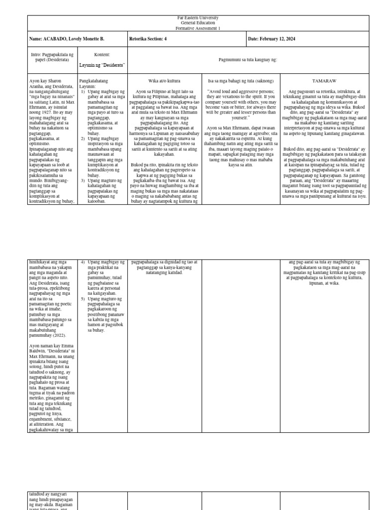 FA 1 'Desiderata' Template-4 | PDF