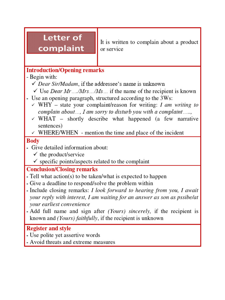 Letter of Complaint | PDF