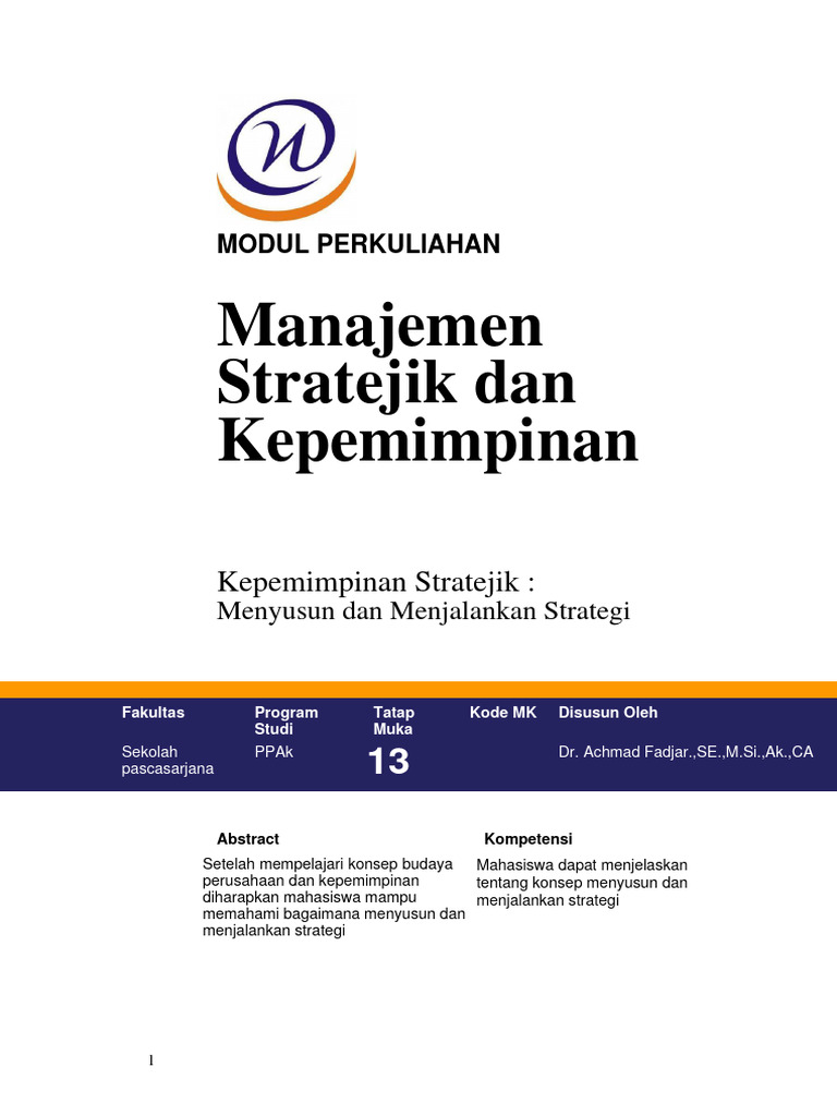 Modul Pertemuan 13 Kepemimpinan Stratejik - Menyusun Dan Menjalankan ...