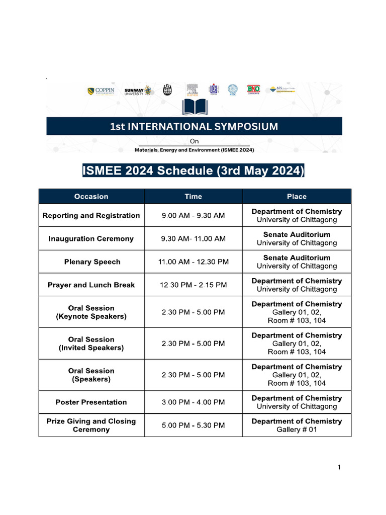 ISMEE 2024 (3rd May) Schedule | PDF
